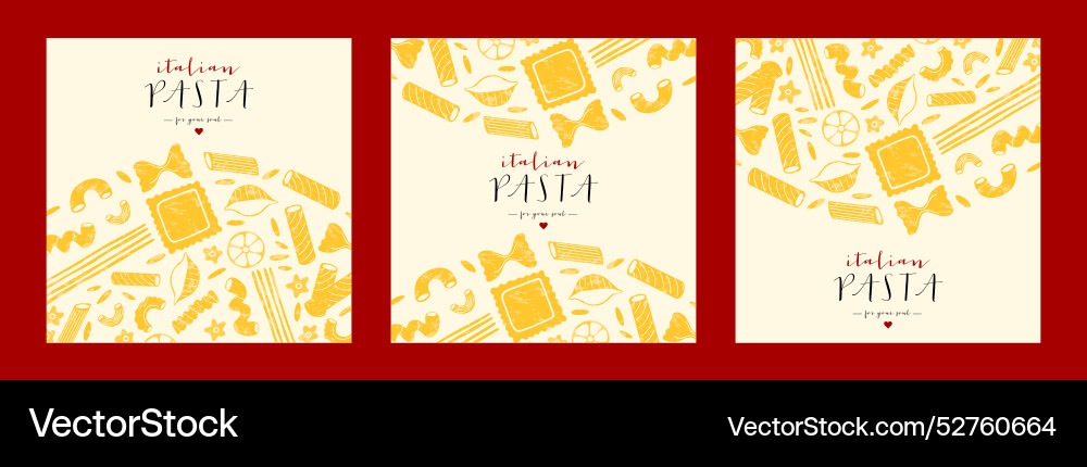 Italian pasta frame backgrounds set Royalty Free Vector