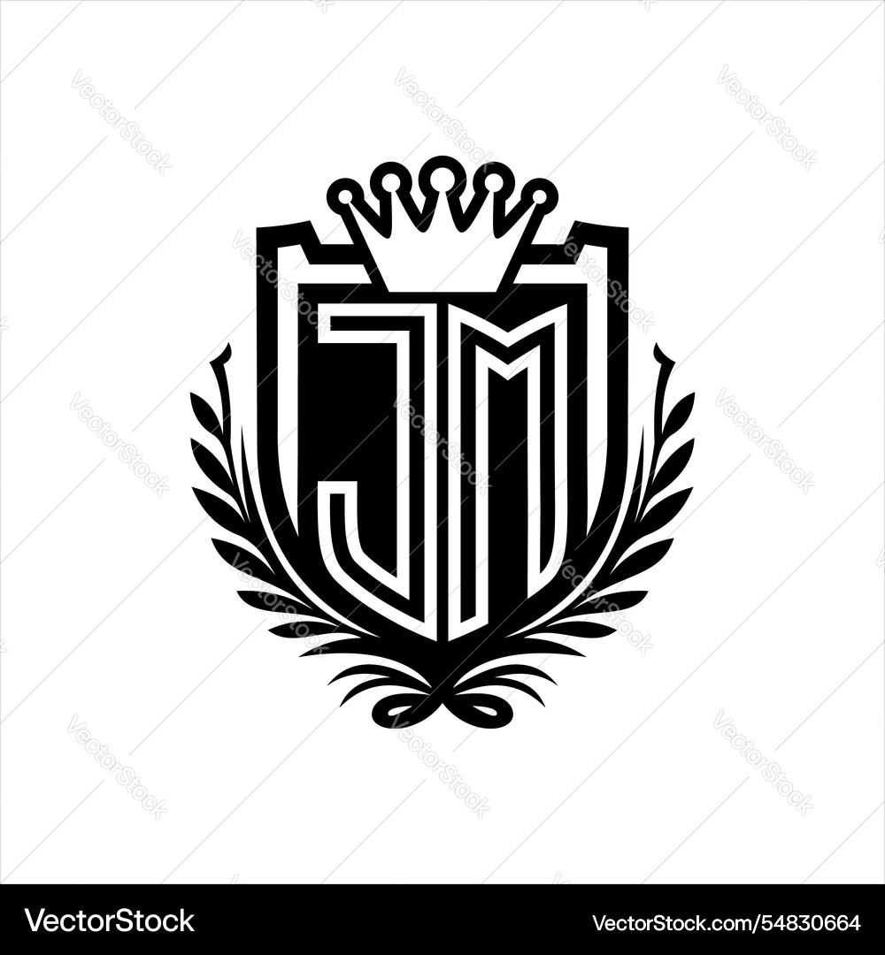 Jm logo heraldic shield shape with crown vintage Vector Image