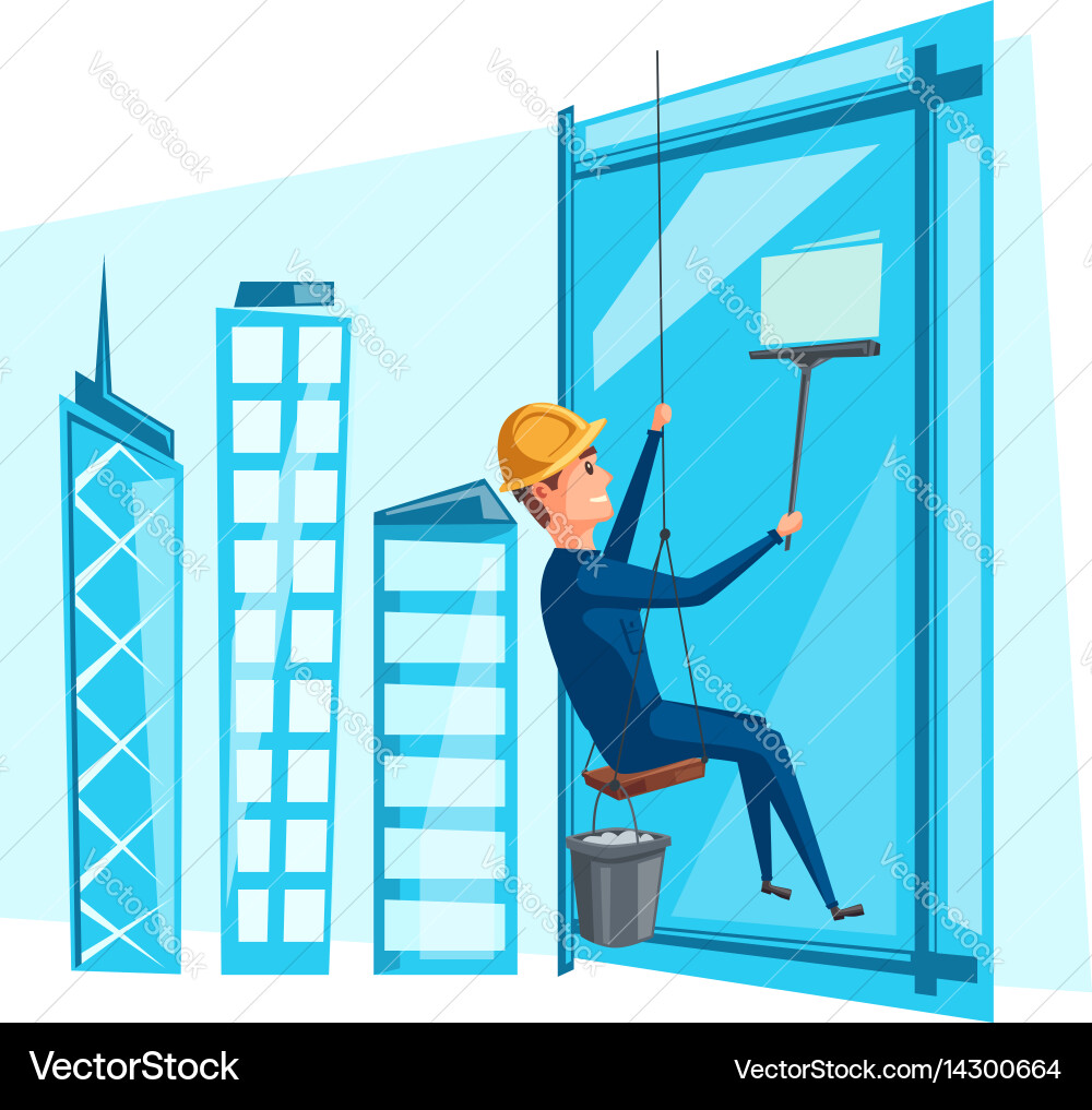 Man cleaning washing windows on building Vector Image