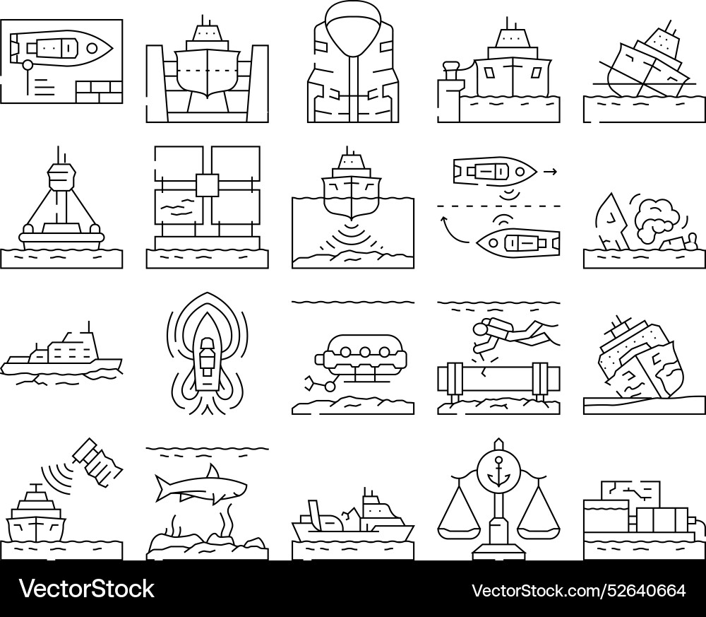 Marine engineering ship icons set Royalty Free Vector Image