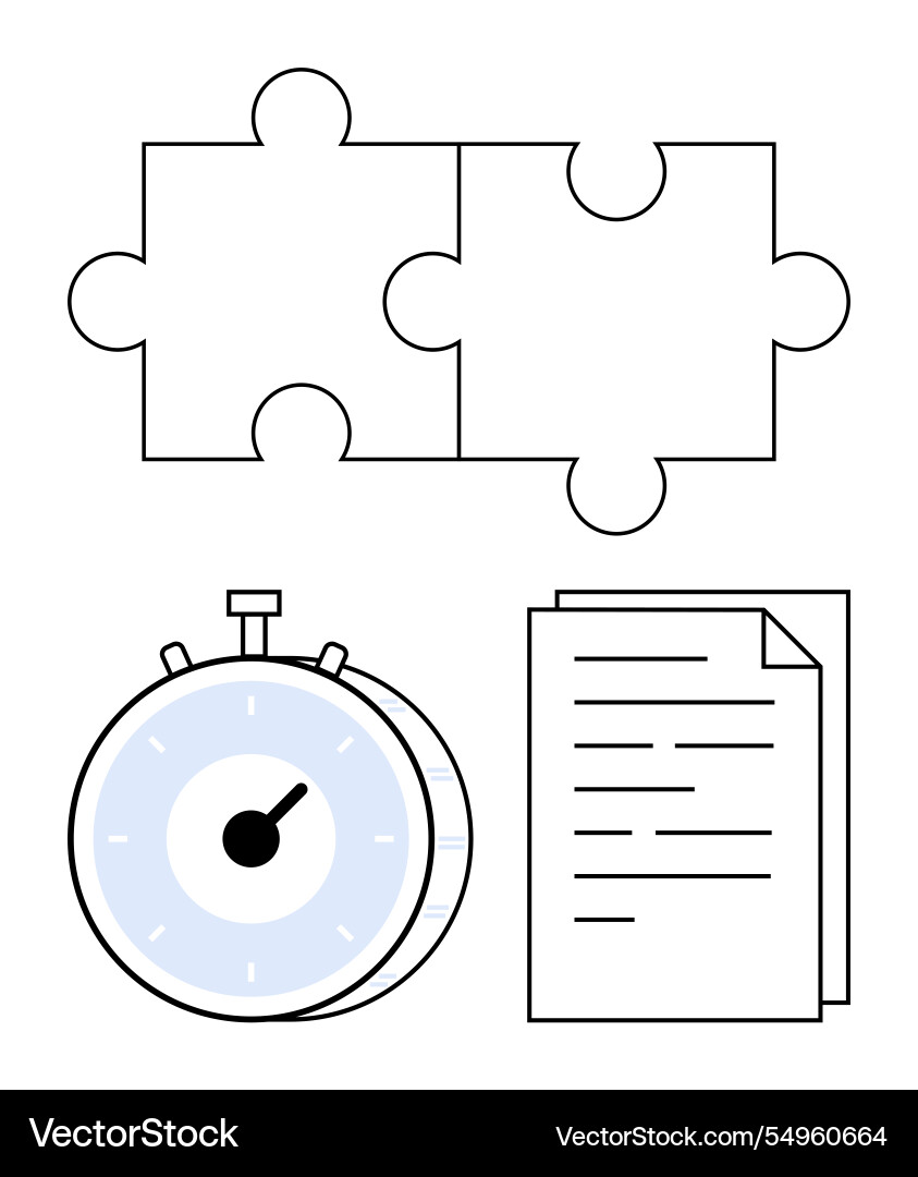 Puzzle pieces stopwatch and document Royalty Free Vector