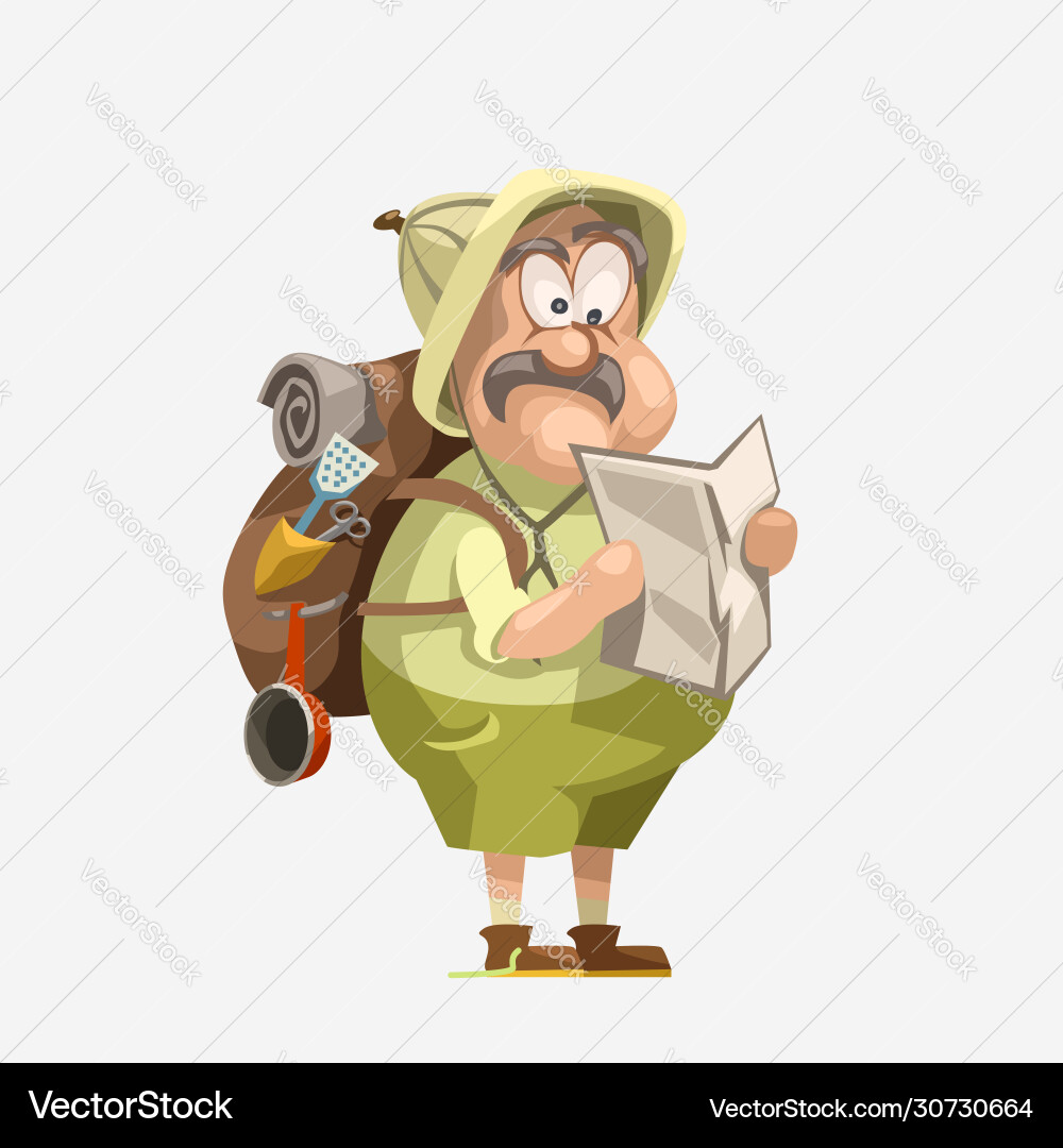 Retro male explorer on white Royalty Free Vector Image