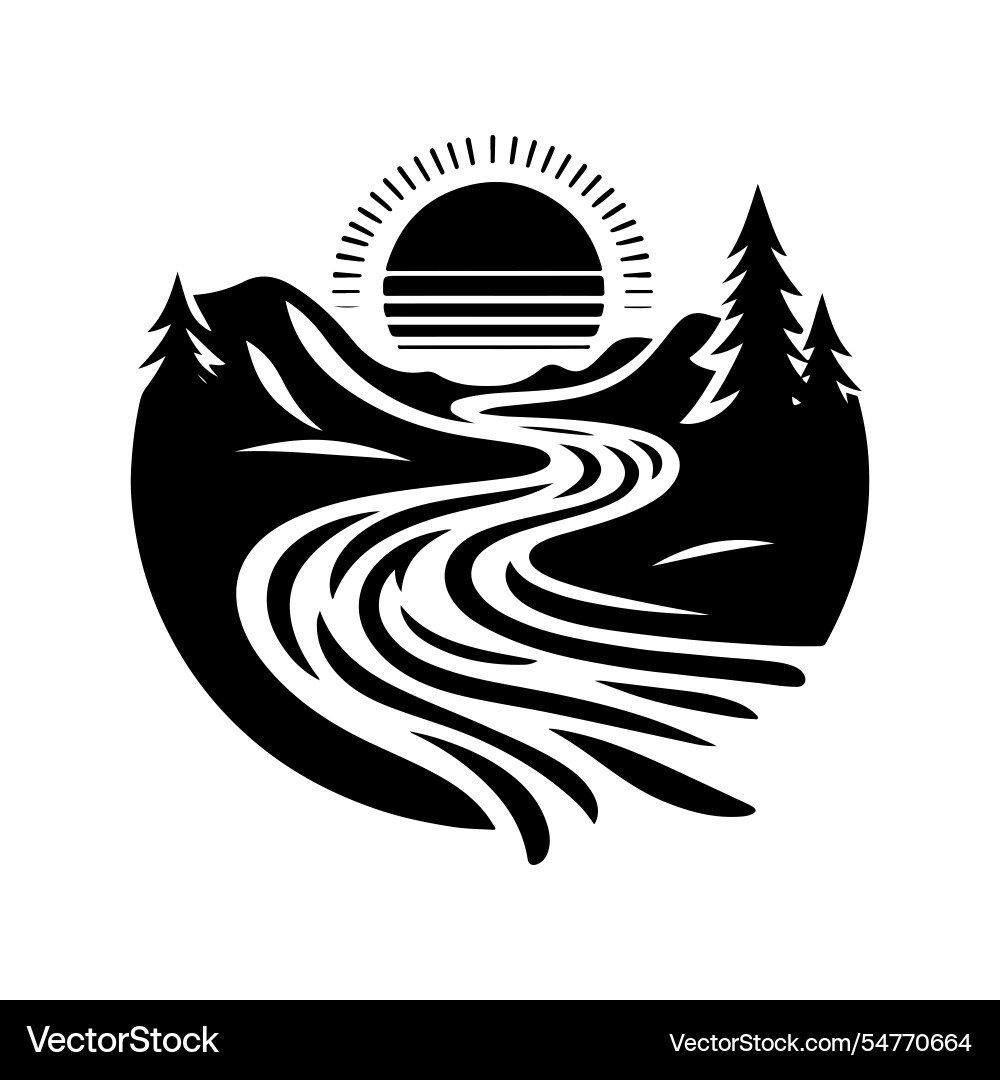 River retro vintage silhouette perfect Royalty Free Vector