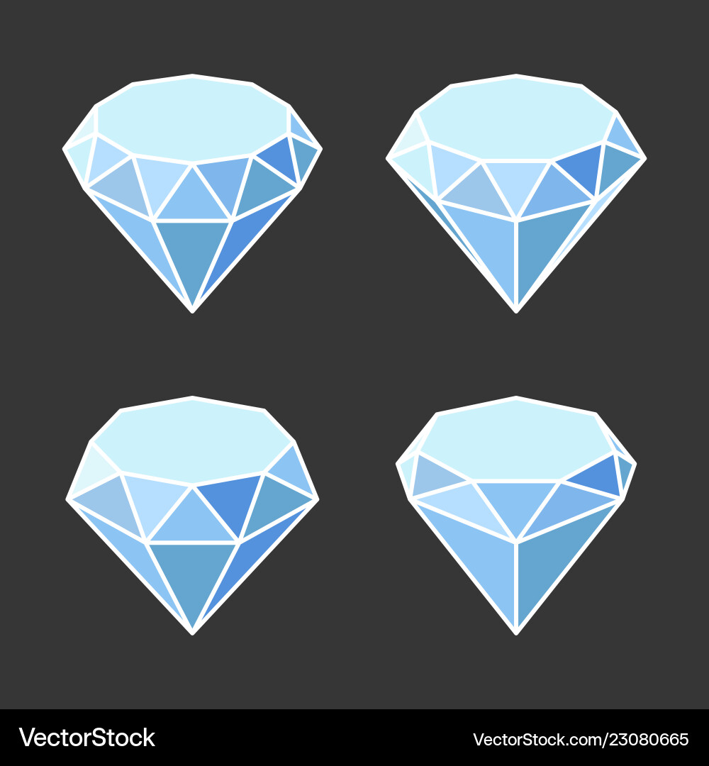 Diamond crystal icons set on dark background Vector Image
