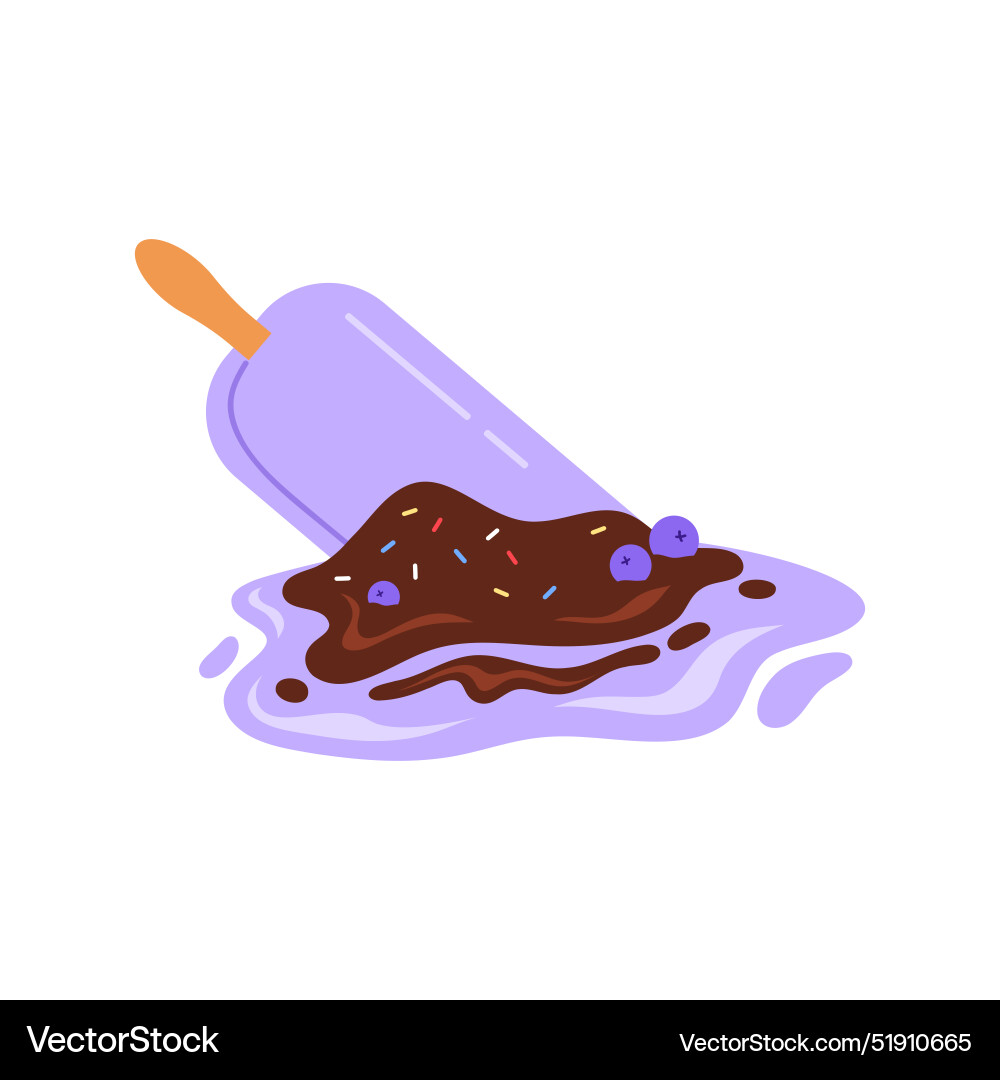 Fallen ice cream on stick with purple icing Vector Image