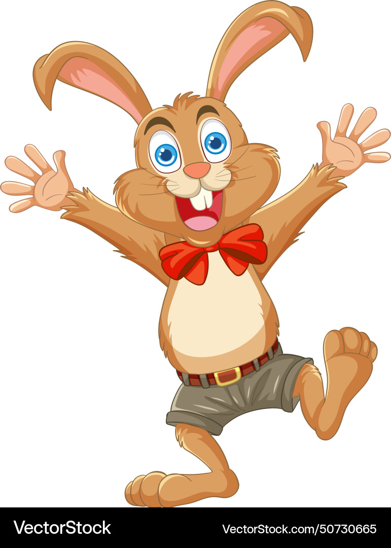Happy rabbit character celebrating with a wide Vector Image