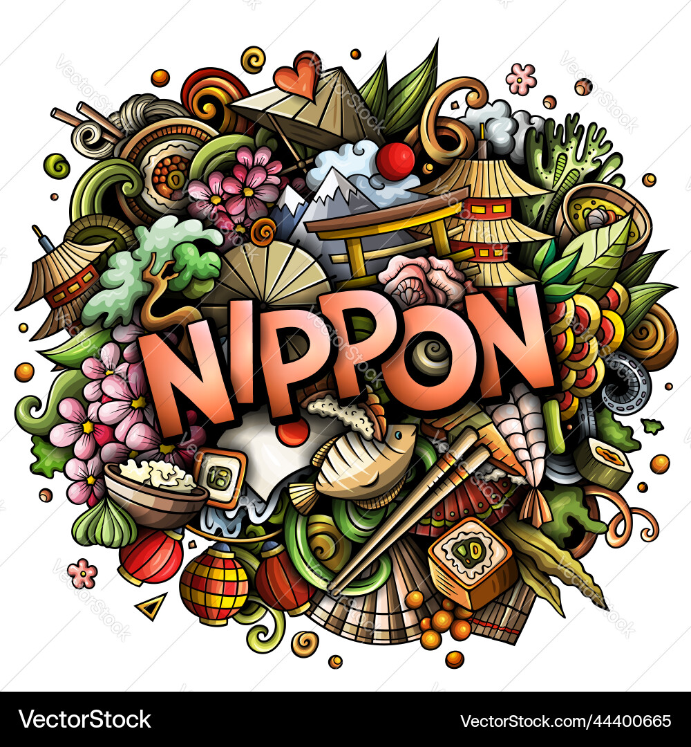 Japan nippon hand drawn cartoon doodles Royalty Free Vector