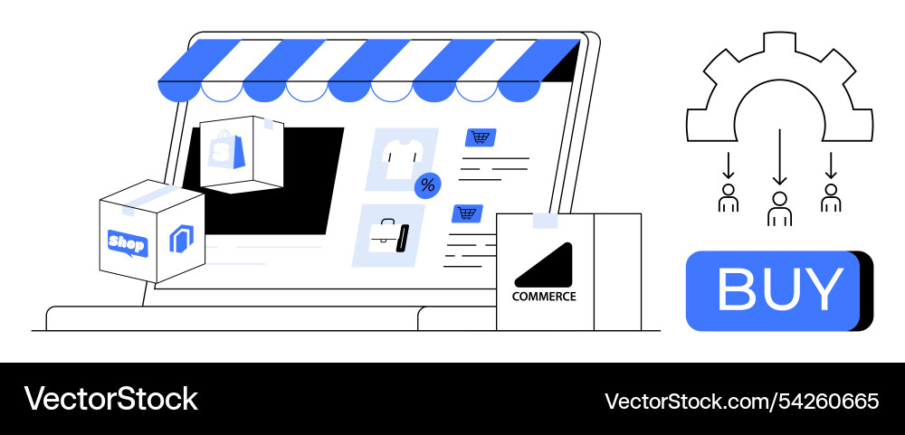 Online shopping concept with laptop storefront Vector Image