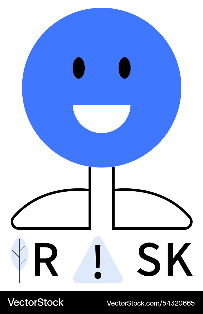Smiling blue face balances above the word risk Vector Image