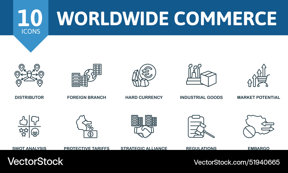 Worldwide commerce thin line icon set distributor Vector Image