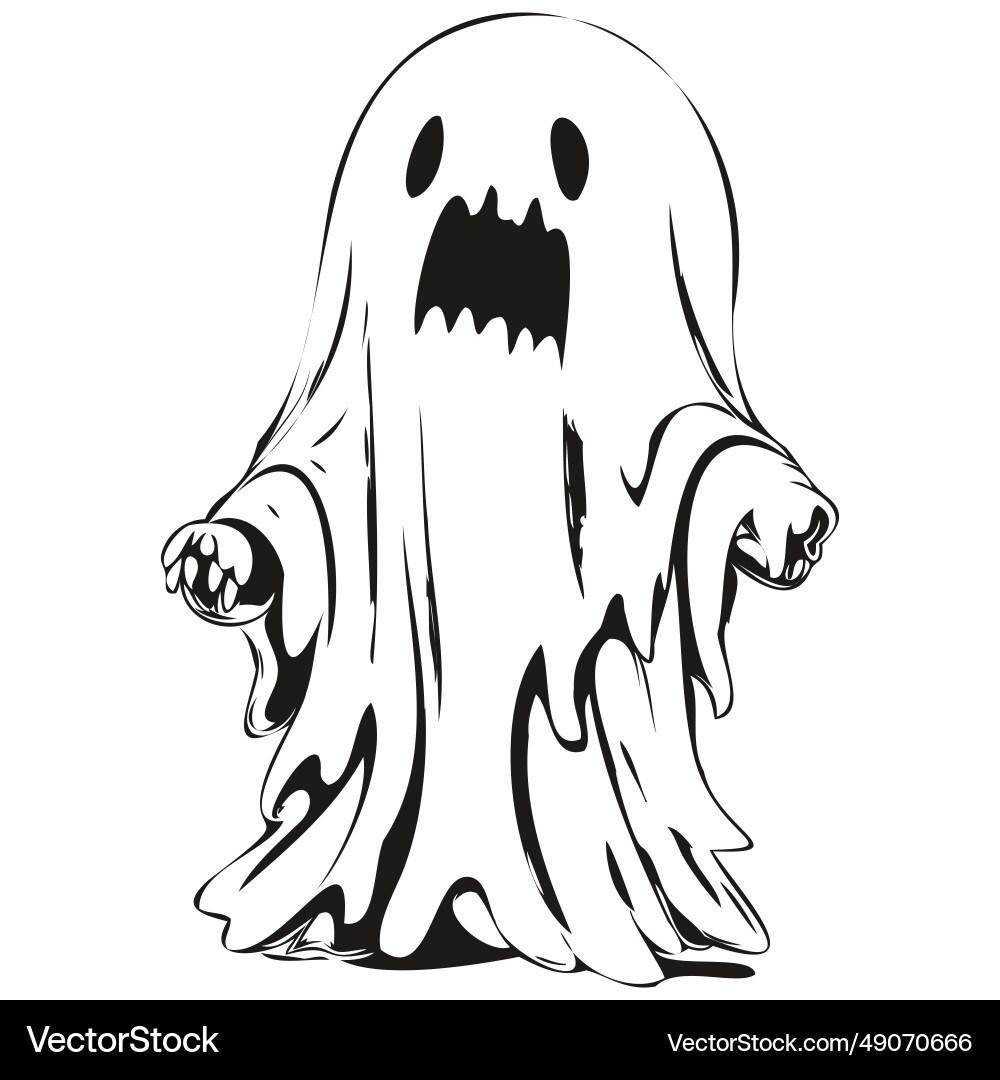 Halloween ghost in black and white Royalty Free Vector Image