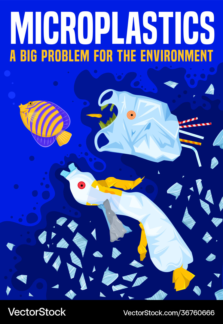 Microplastics problem poster save ocean Royalty Free Vector