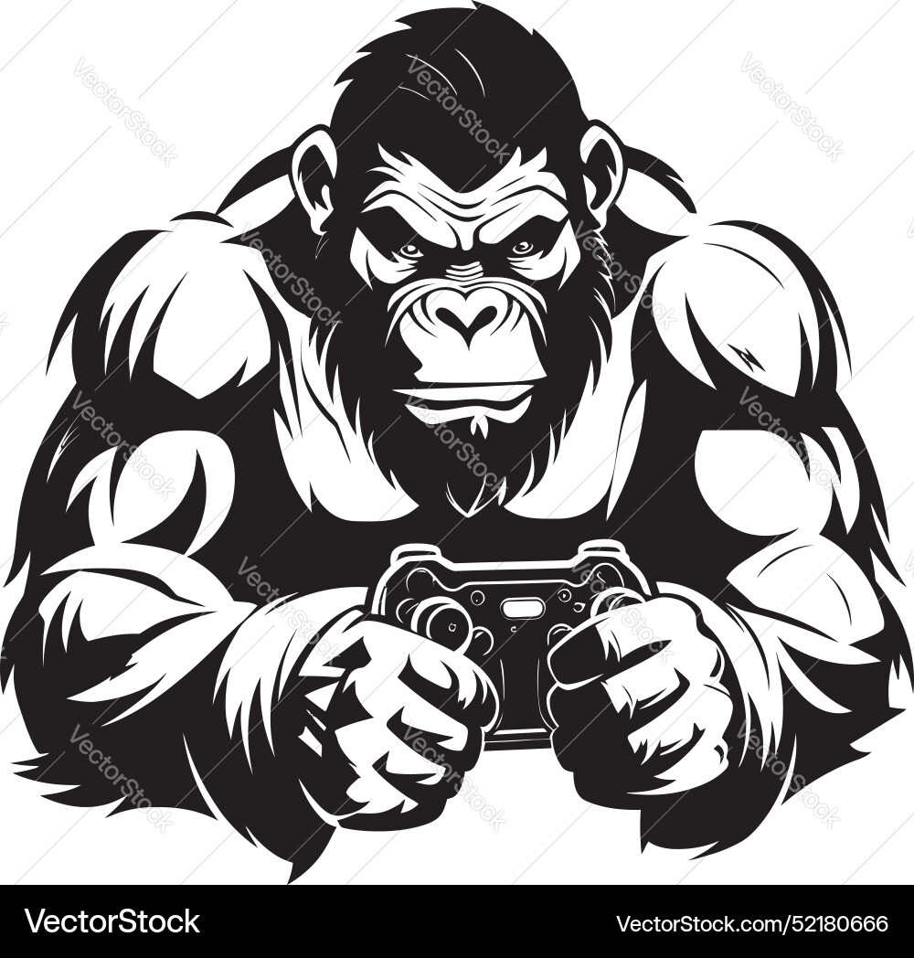 Mighty monkey mastery ape controller emblem Vector Image