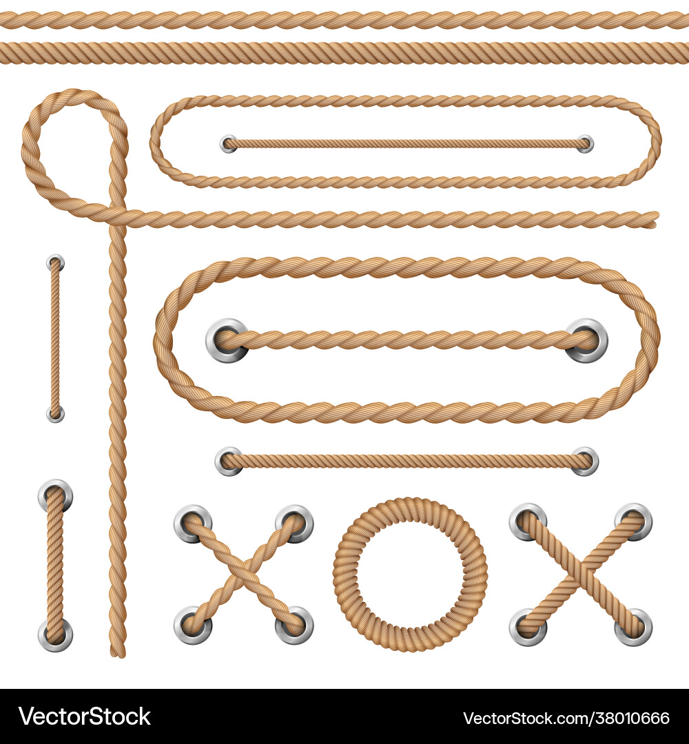 Realistic nautical ropes brown intertwine rope Vector Image