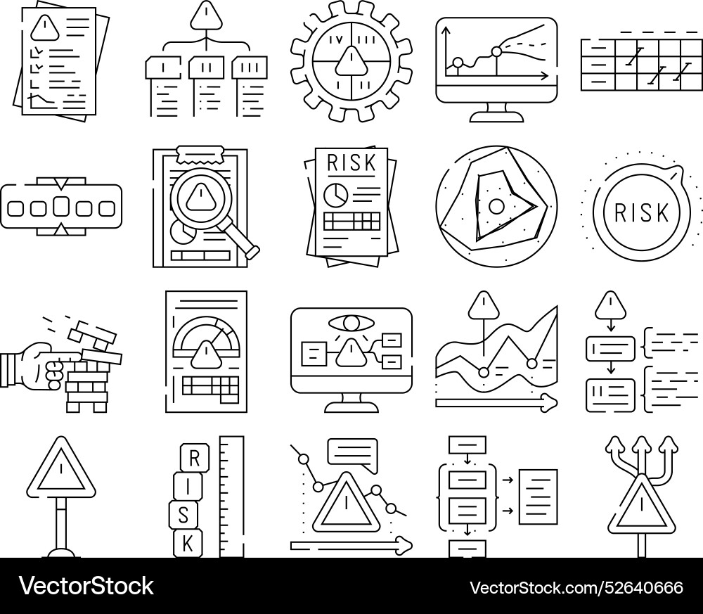 Risk analyst business icons set Royalty Free Vector Image