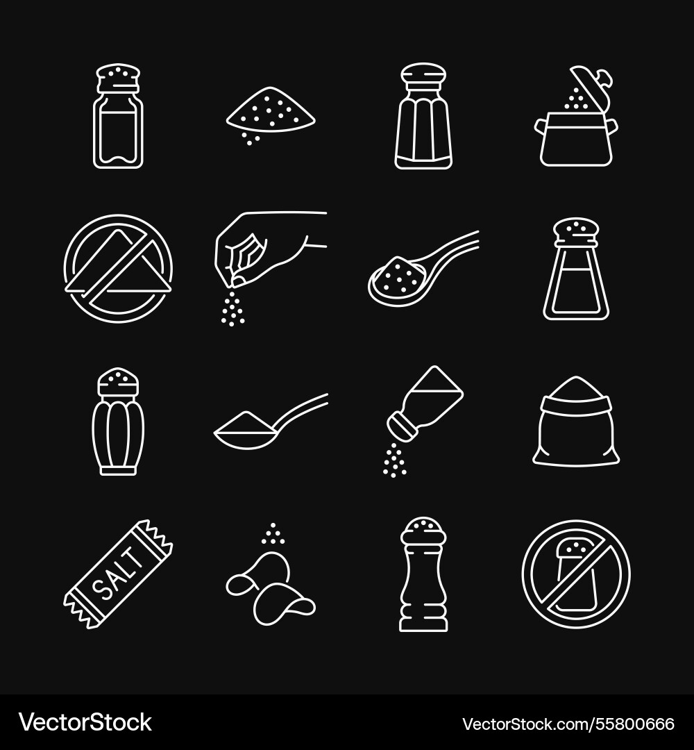 Salt line white icon set on black background Vector Image