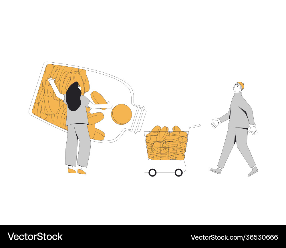 Spend money concept characters with pile coins Vector Image