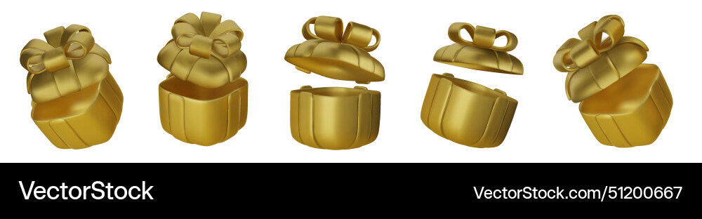 3d gift boxes set with gold ribbon bow isolated Vector Image