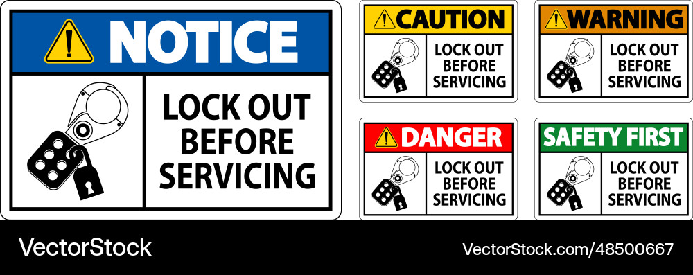 Caution sign lock out before servicing Royalty Free Vector