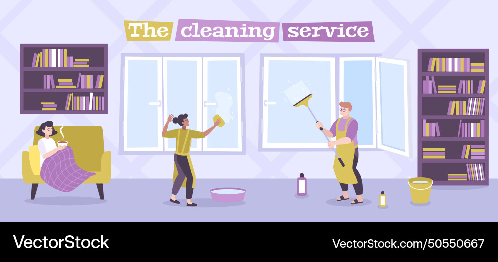 Cleaning service flat banner Royalty Free Vector Image