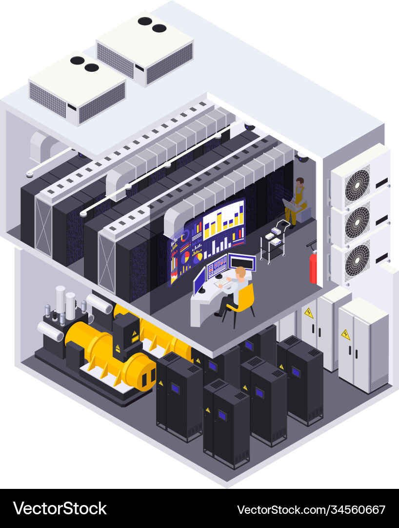 Data Center Isometric View Royalty Free Vector Image