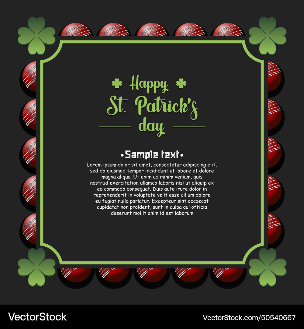 Happy st patricks day frame with cricket balls Vector Image