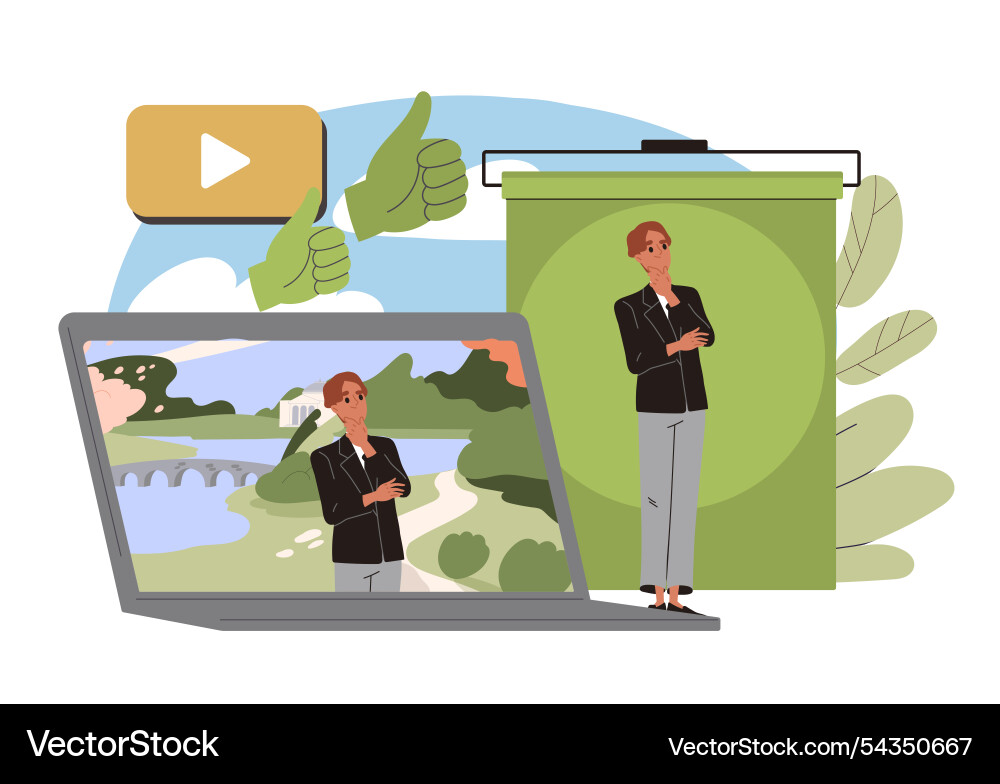 Man on chromakey young guy filming against Vector Image