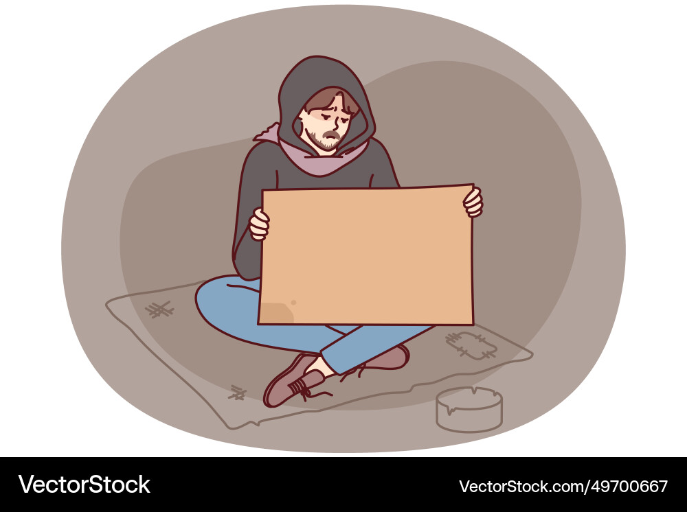 Poor man with poster begging on street Royalty Free Vector