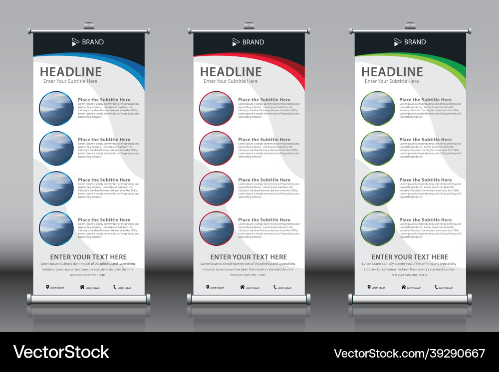 Rollen Sie vertikale Stehe Banner Design Vorlage Vektorbild