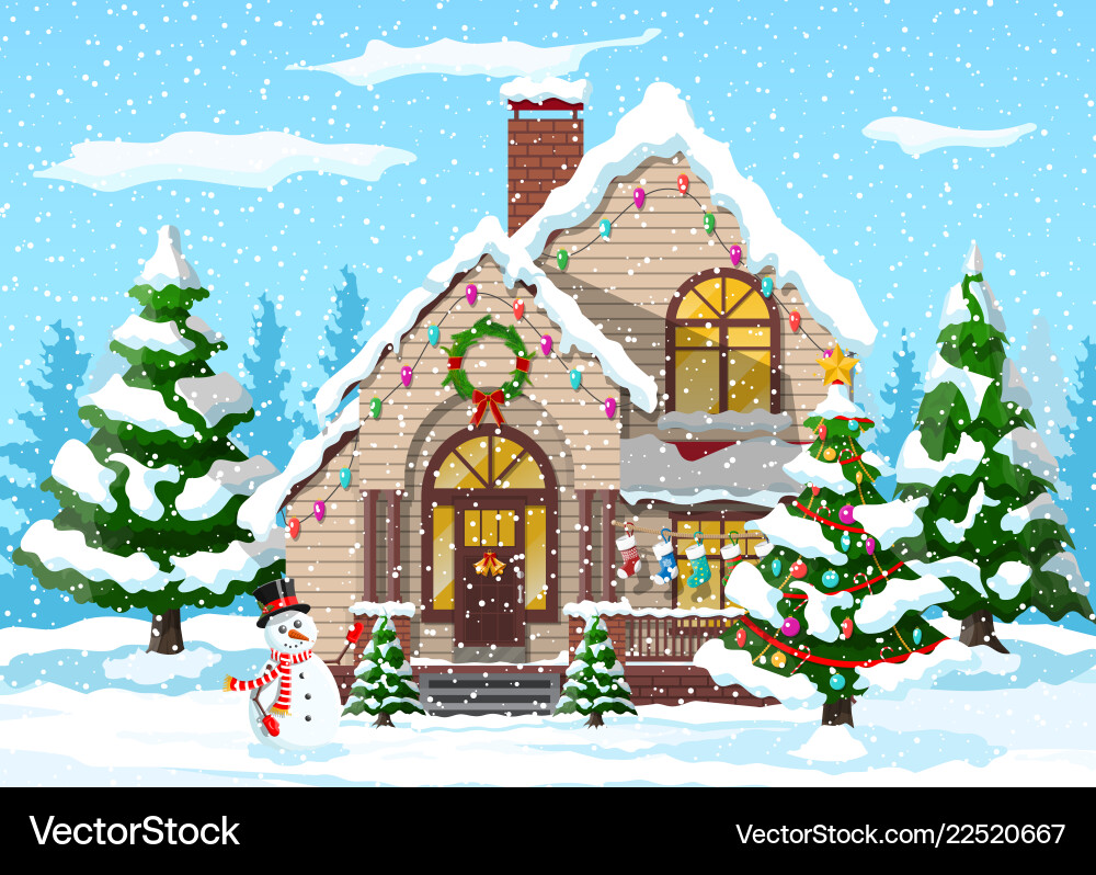 Suburban house covered snow Royalty Free Vector Image