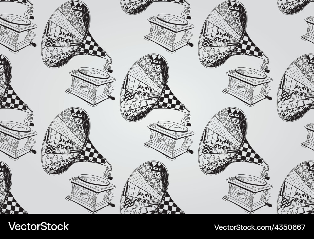 Vintage Gramophone Pattern Royalty Free Vector Image