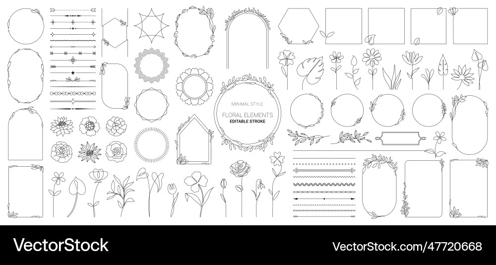 Collection of geometric flower frames hand drawn Vector Image