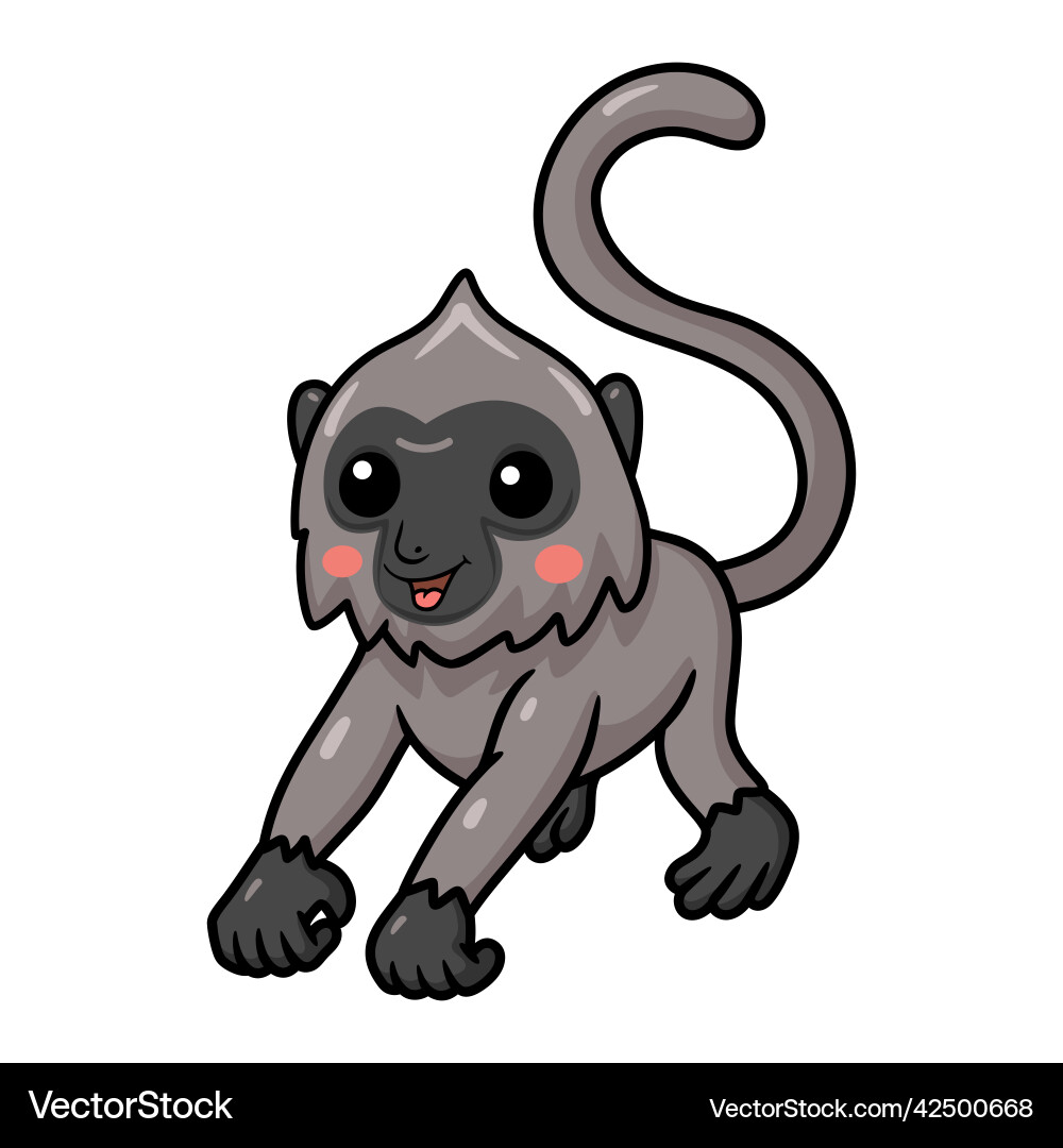 Cute little grey langur monkey cartoon Royalty Free Vector