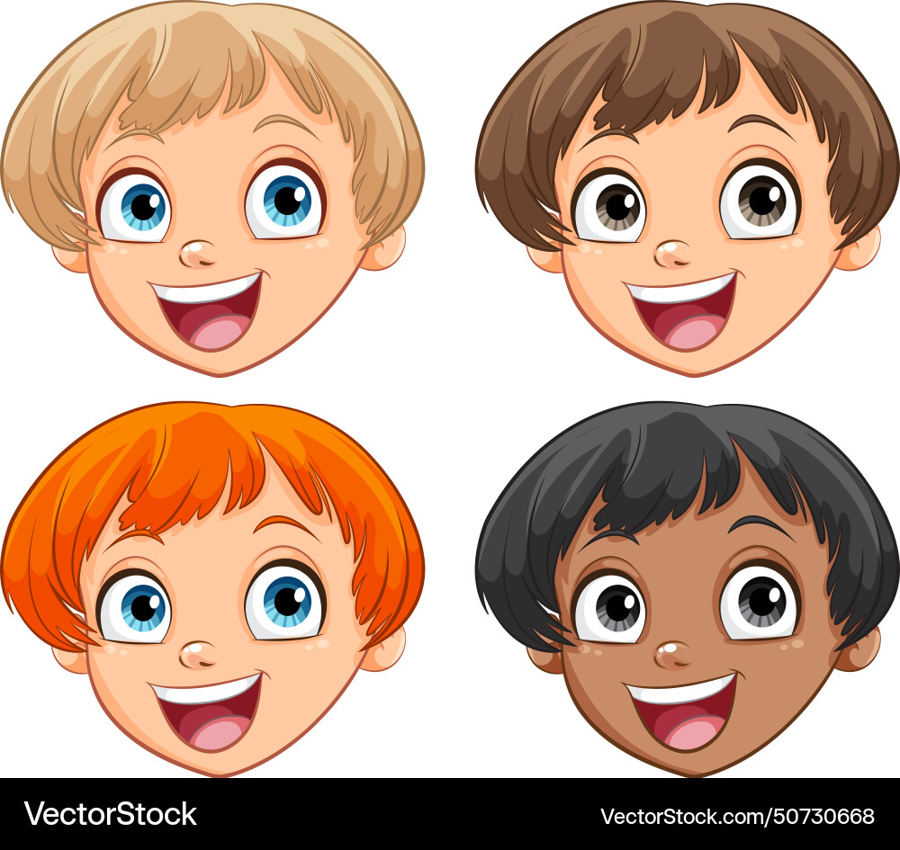 Four cartoon kids with cheerful expressions Vector Image
