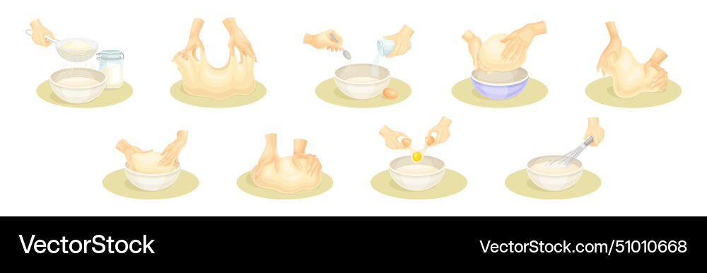 Hands kneading dough do homemade bakery set Vector Image