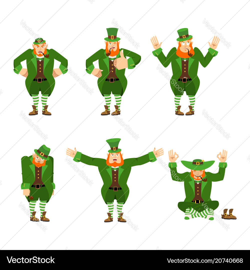 Leprechaun set motion happy and sad angry Vector Image