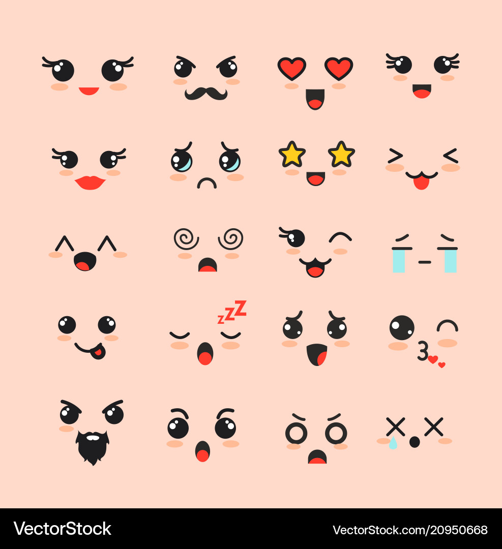 Set of cute faces different Royalty Free Vector Image