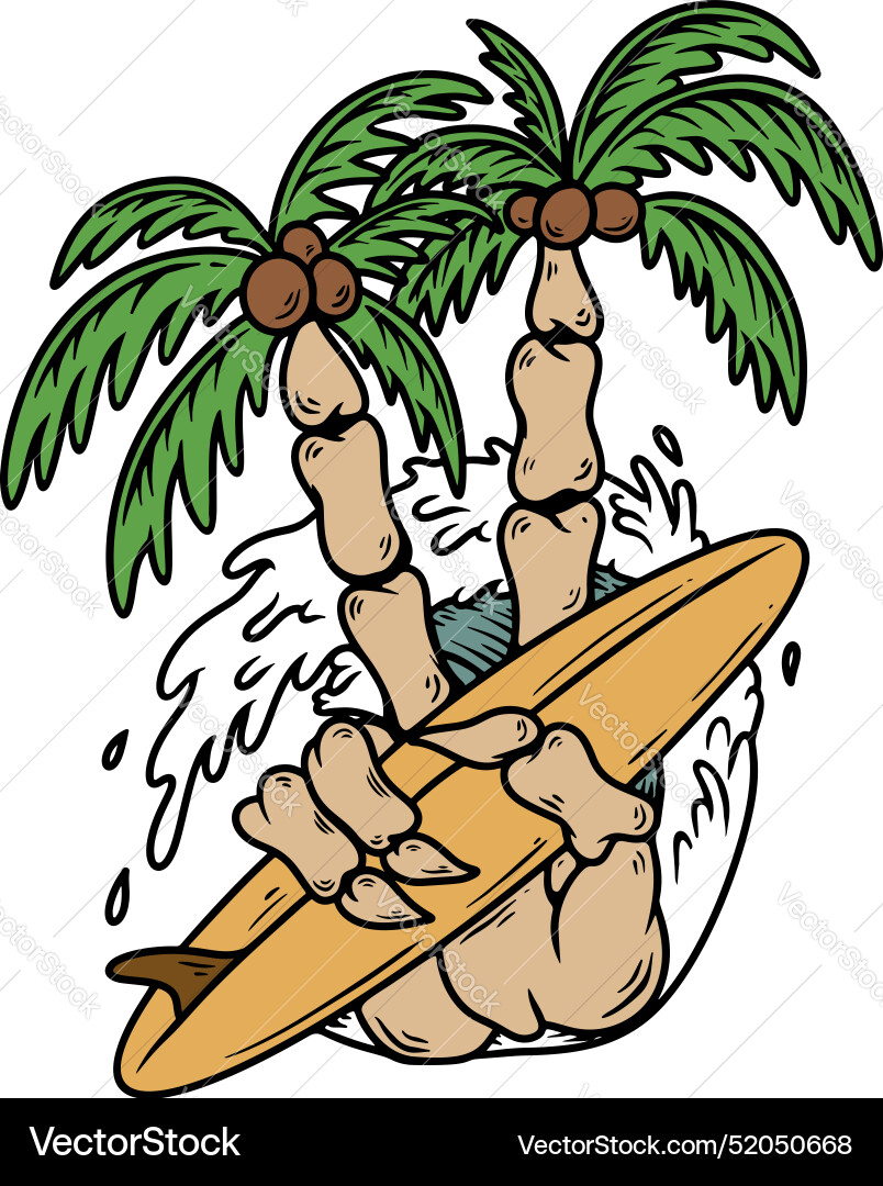 Skeleton hand with surfing board design element Vector Image