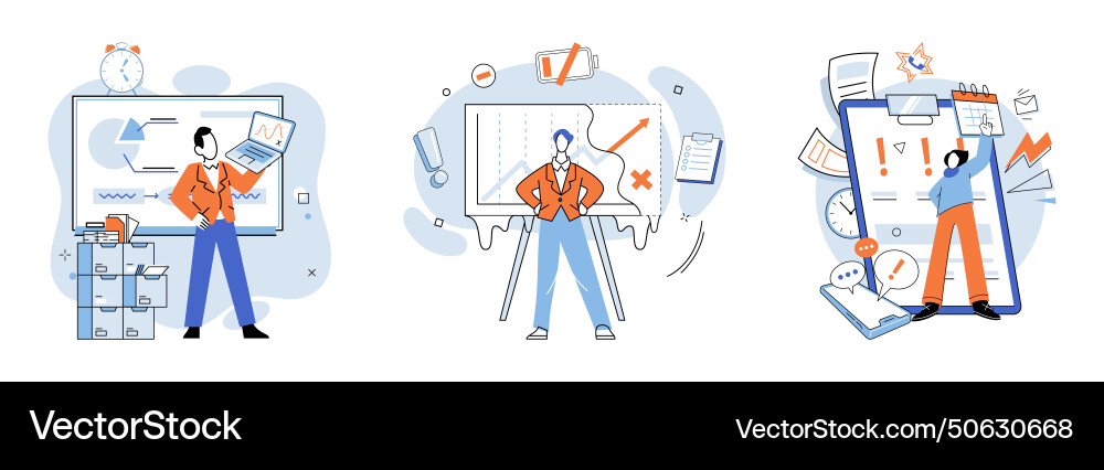 Working hard balancing workload and meeting Vector Image