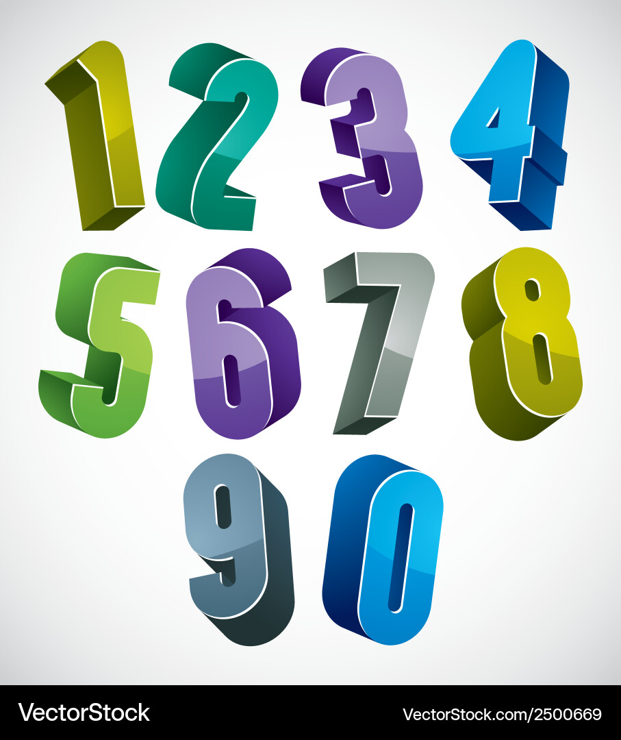 3d numbers set in blue and green colors made Vector Image