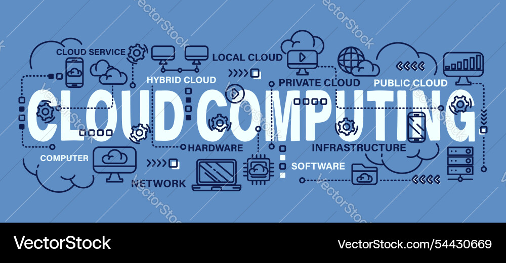 Cloud computing word with line icon art banner Vector Image