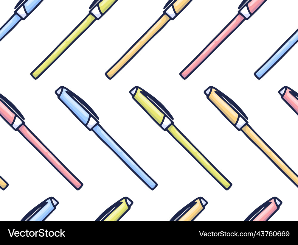 Colorful pens pattern in cartoon style seamless Vector Image