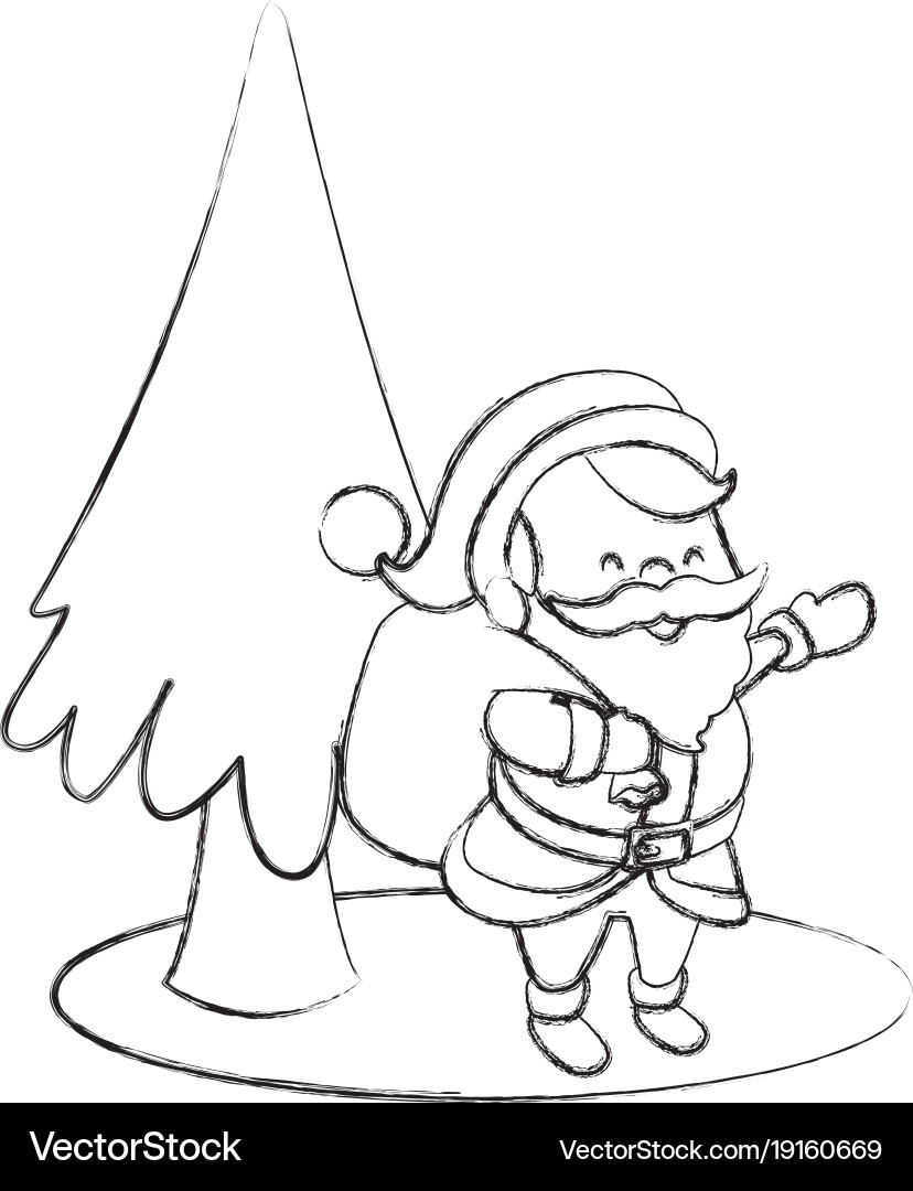 Cute santa claus and tree cartoon Royalty Free Vector Image