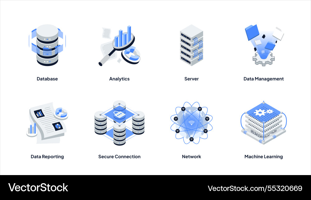 Data analytics isometric icon set big data Vector Image