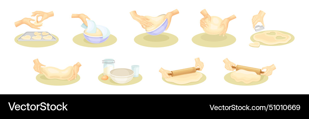 Hands kneading dough do homemade bakery set Vector Image