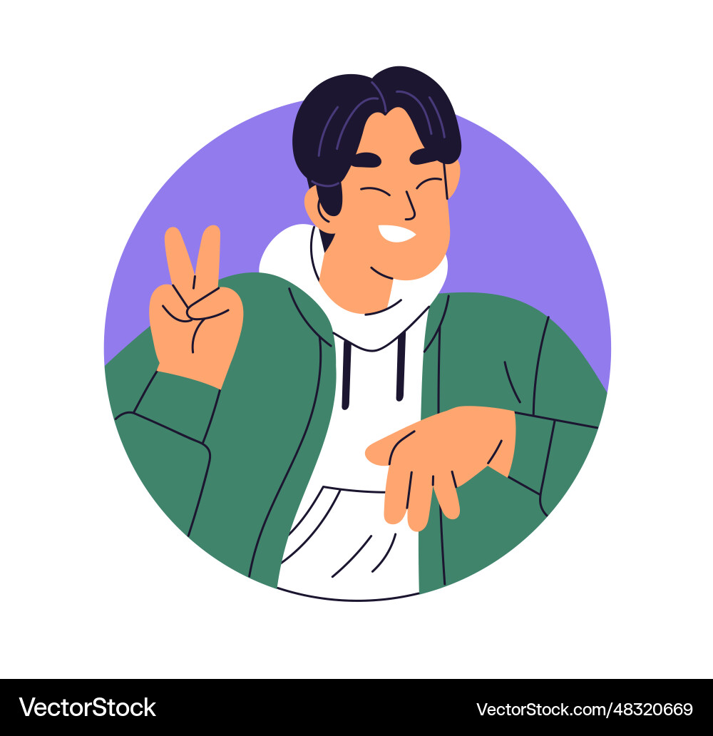 Happy young man v sign victory hand gesture Vector Image