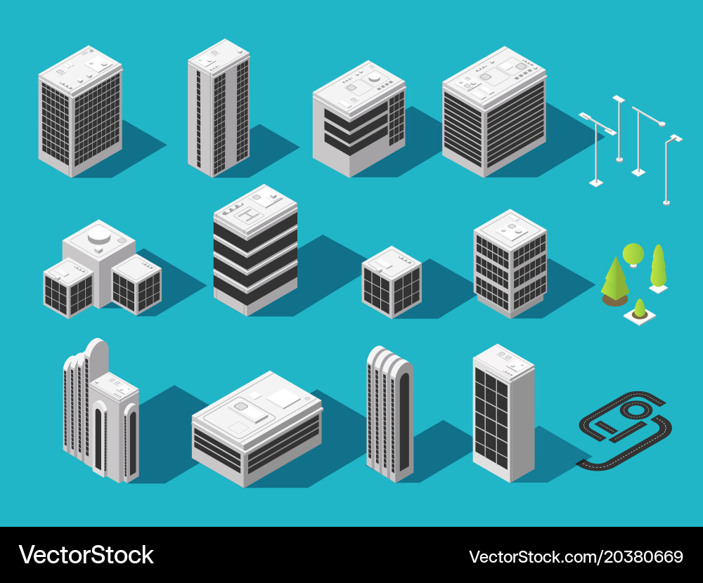 Isometric City Building Set Royalty Free Vector Image