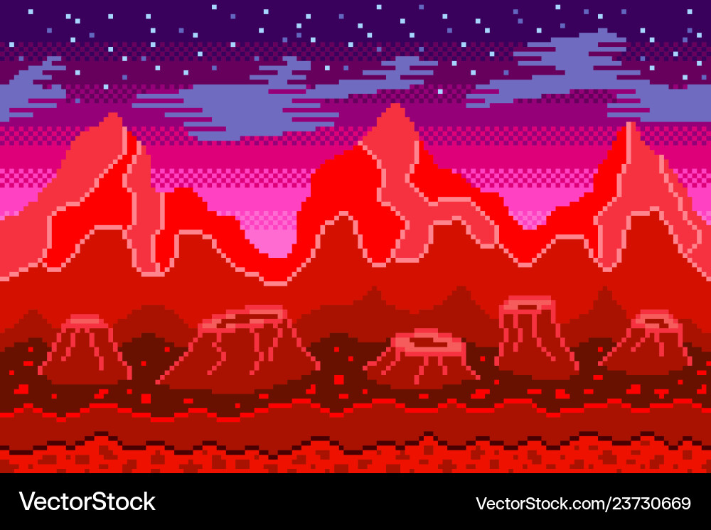Pixel art mars seamless background detailed Vector Image