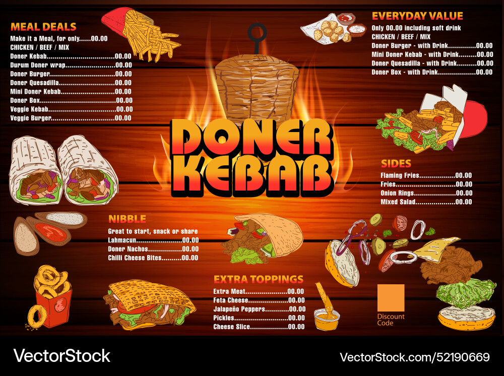 Placemat menu restaurant doner kebab brochure Vector Image