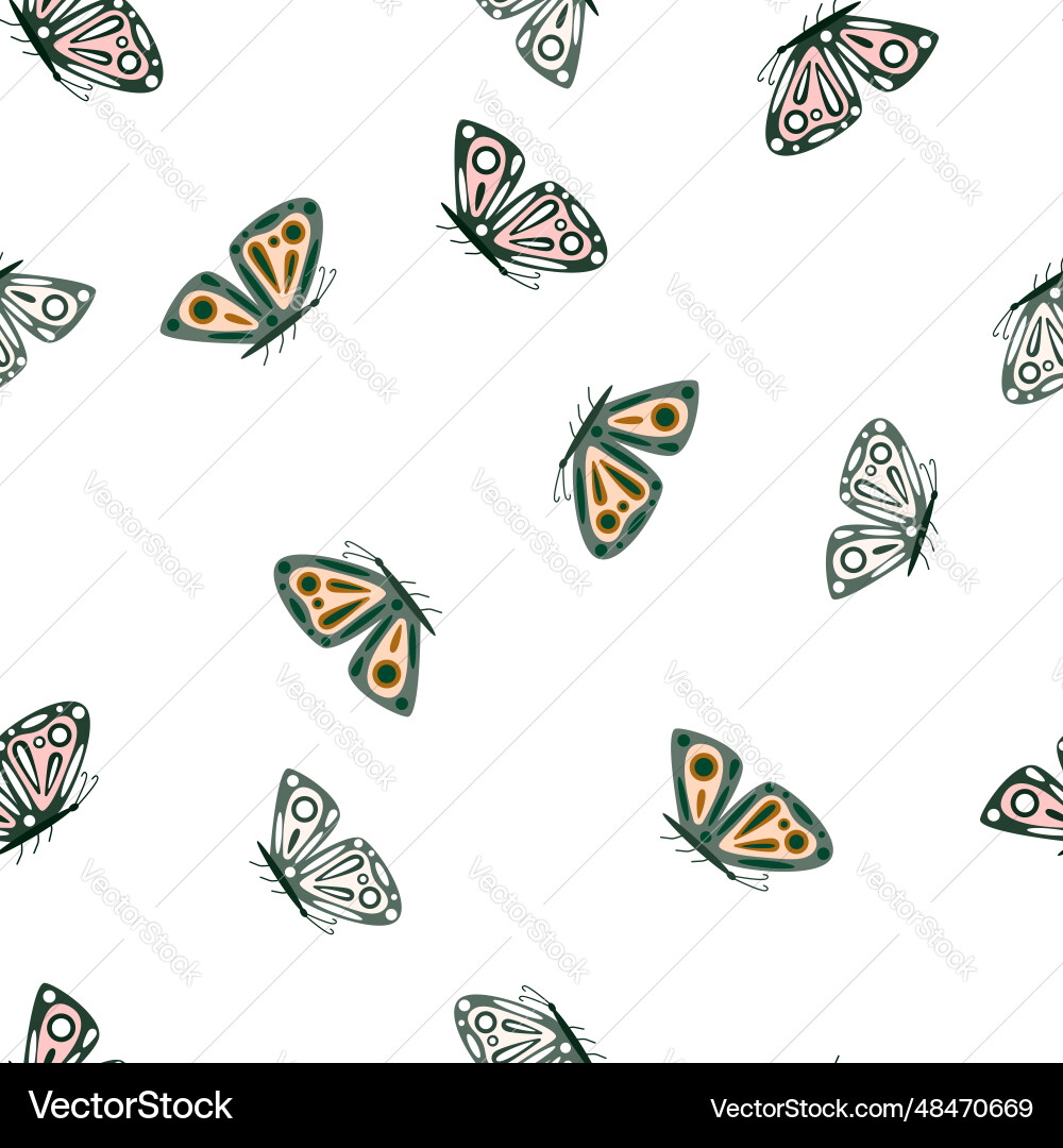 Simple stylized moth seamless pattern butterflies Vector Image